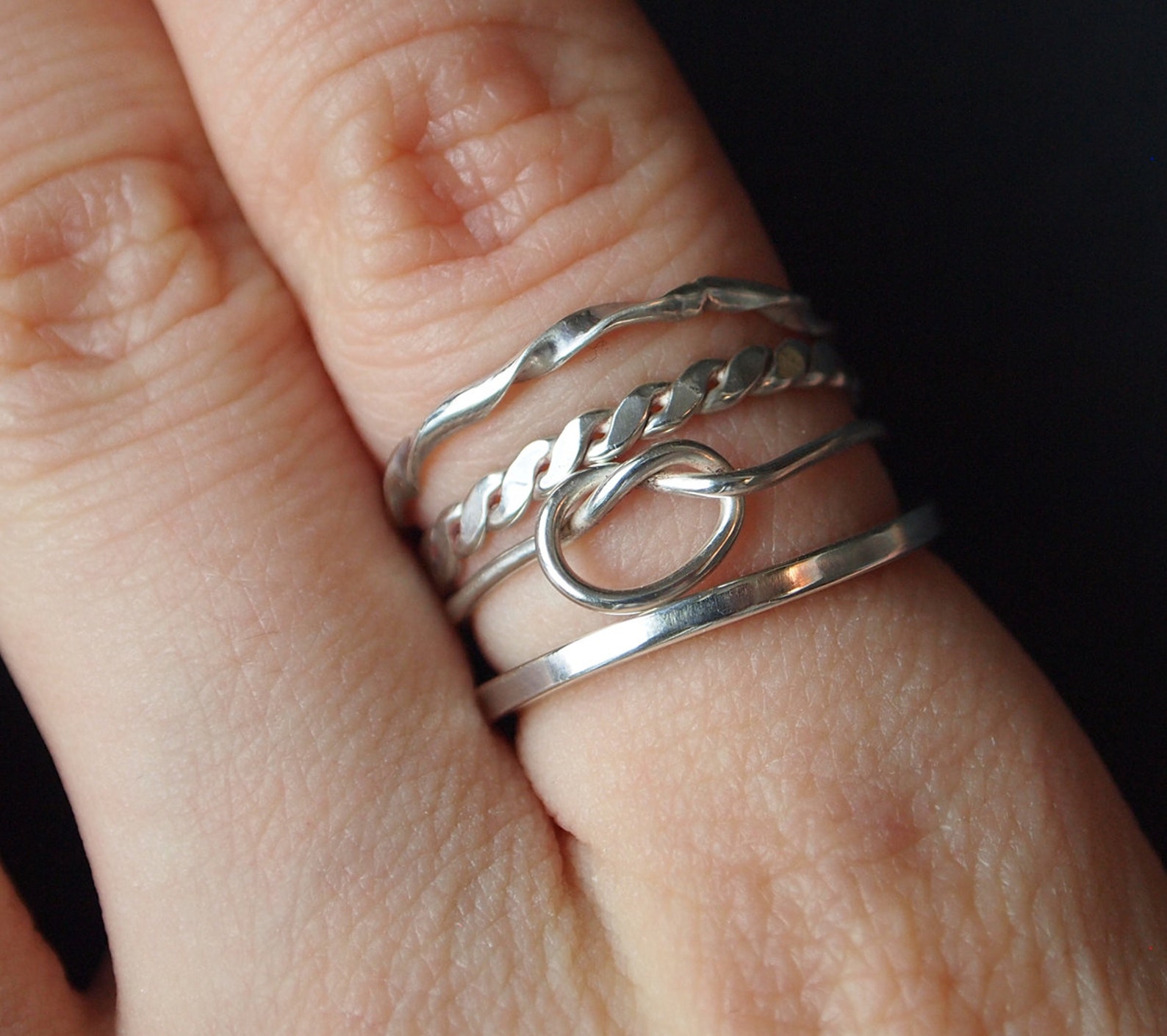 Knot Stacking Ring Set // Twisted Wire Stacking Ring Set // Set of Four ...
