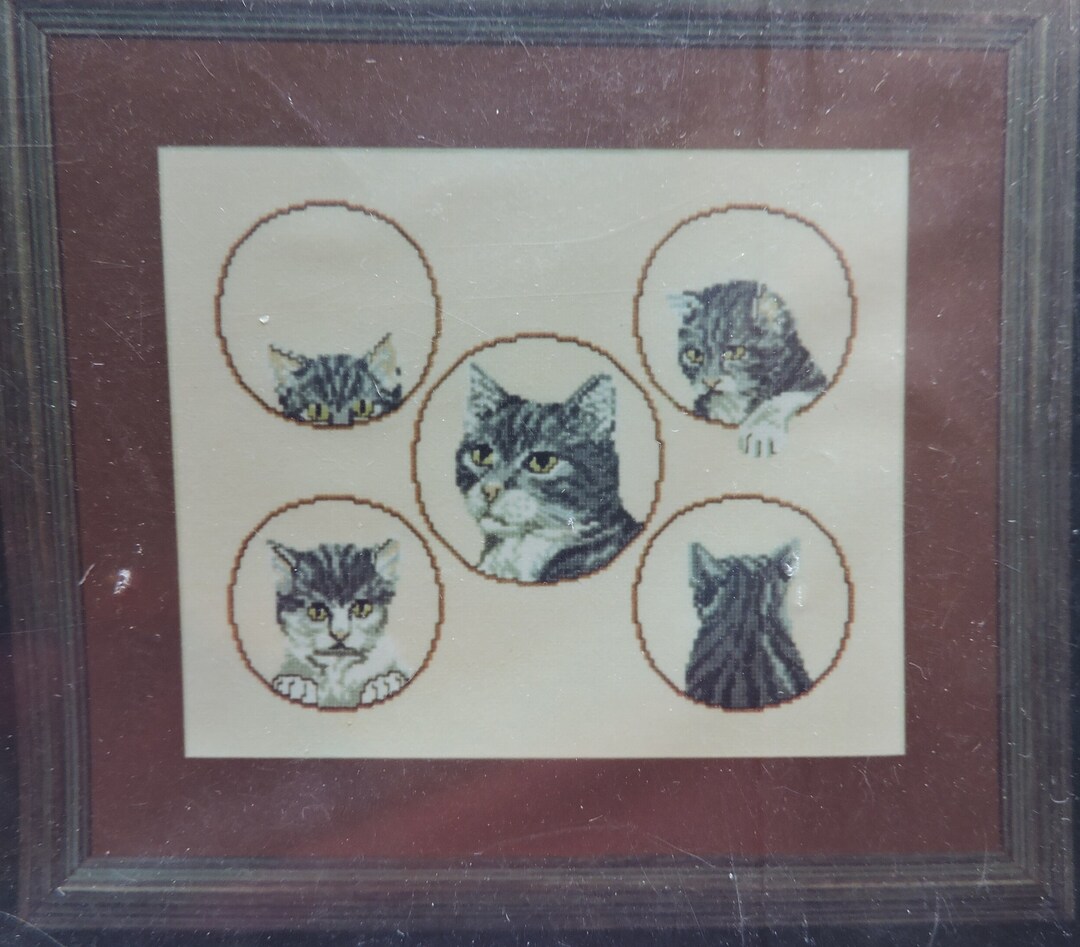 Feline Family Portrait Charted Cat Cats Kitty Petit Point Needlework ...
