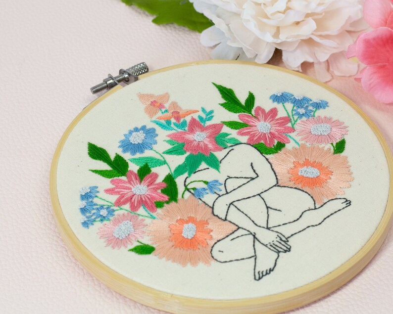 Female Body Embroidery Body Positive Decor Floral Woman - Etsy