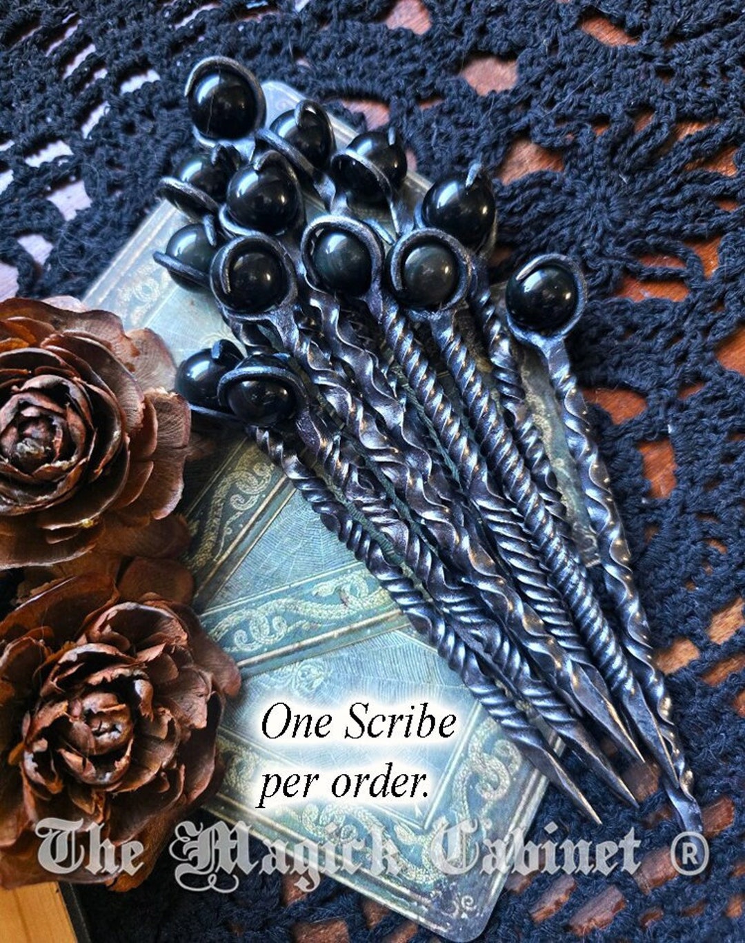 Black Obsidian Crystal Candle Scribe Twisted Hand Forged Fancy Iron ...