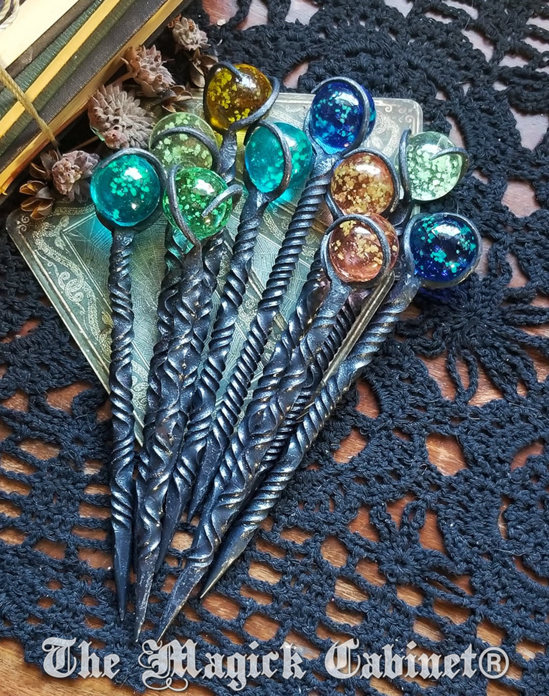 Twisted Hand Forged Iron Witches Nail, GLOW in the Dark Crystal Ball ...