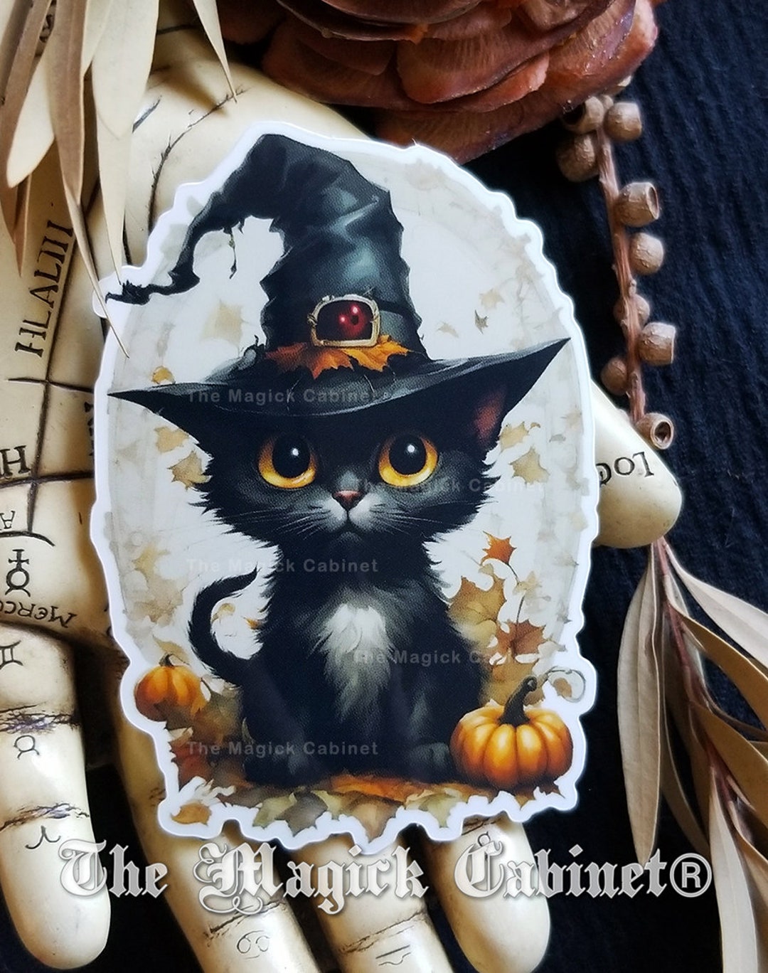 Black Cat Witch Halloween Sticker, Art by the Magick Cabinet, Magical ...
