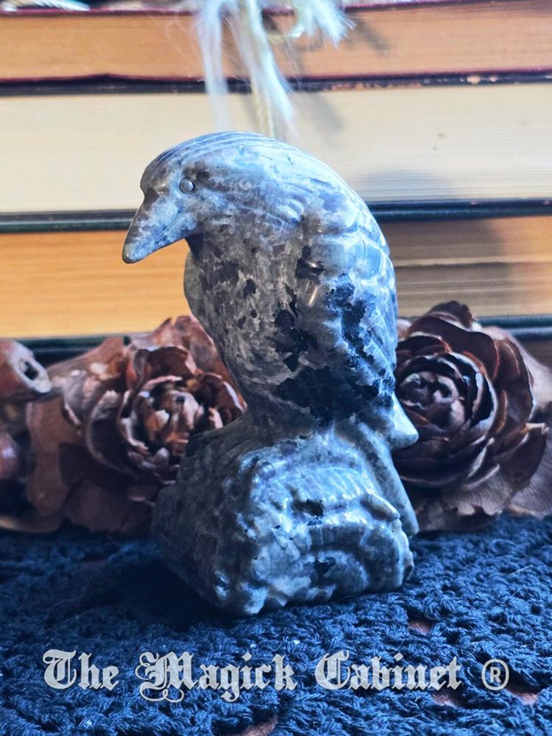 Stone Raven, Glowing Yooperlite Raven Carving for Your Halloween Decor ...