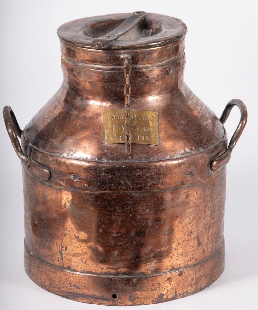 1918 Large Copper Pot From Argentina With Label for Dona Velda, Tuyuti ...