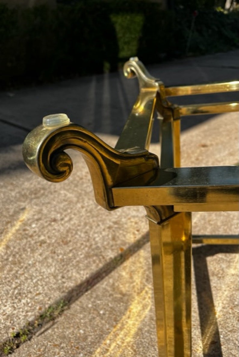 Mid 20th Century Hollywood Regency Brass Scroll Design Glass End Table ...