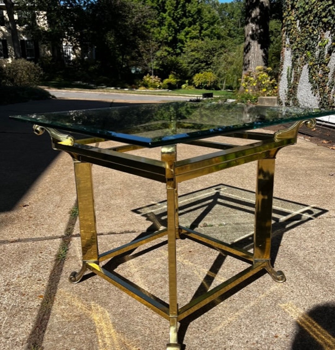 Mid 20th Century Hollywood Regency Brass Scroll Design Glass End Table ...