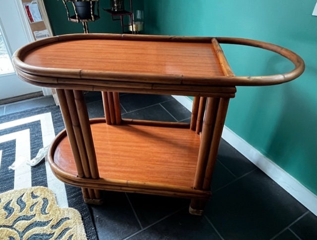Mid 20th Century Rattan Tiki Bar Cart - Etsy