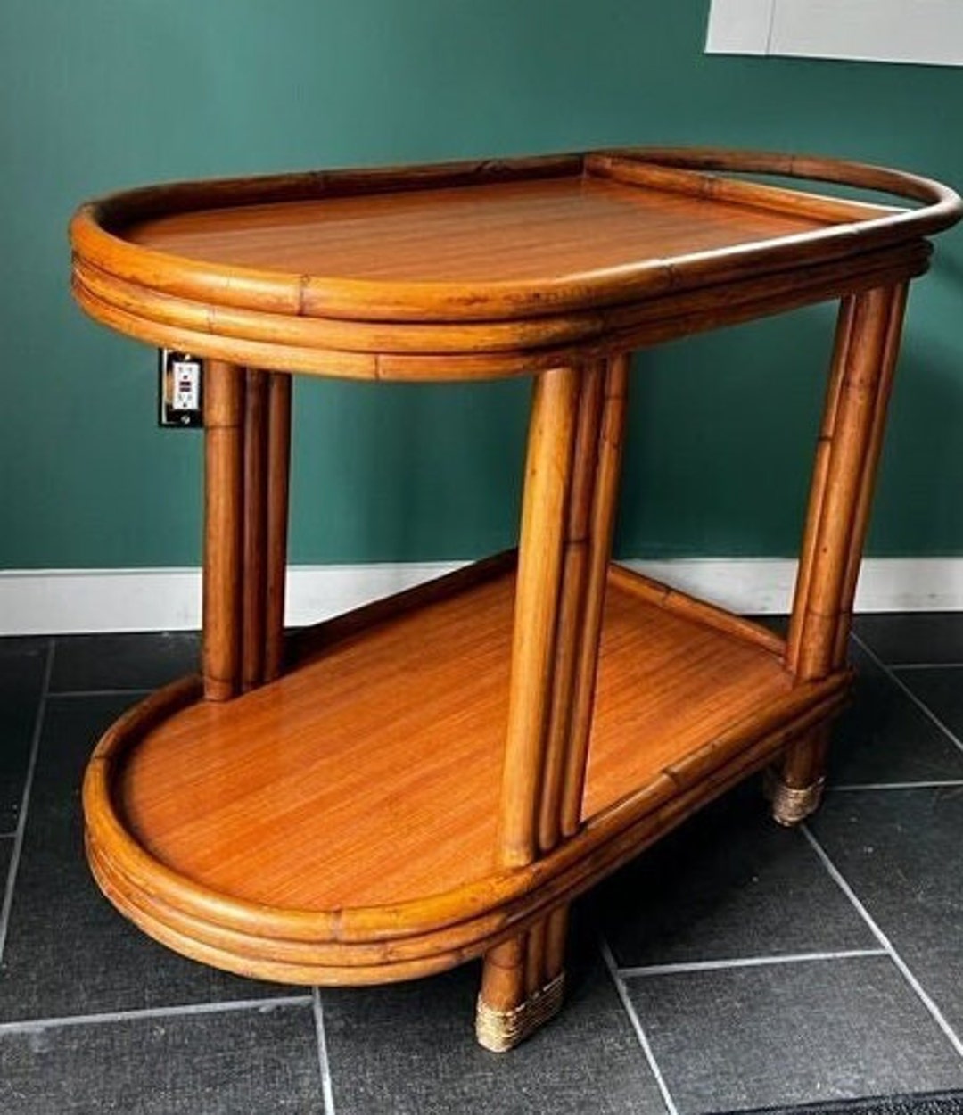 Mid 20th Century Rattan Tiki Bar Cart - Etsy