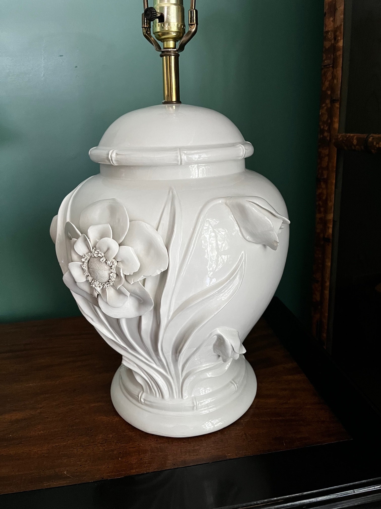 1970s Blanc De Chine Flower and Bamboo Lamp - Etsy