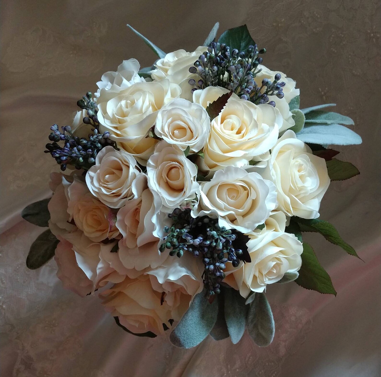 Lovely Ivory Rose Bouquet and Boutonnière - Etsy