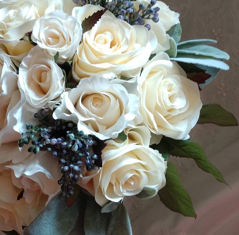 Lovely Ivory Rose Bouquet and Boutonnière - Etsy