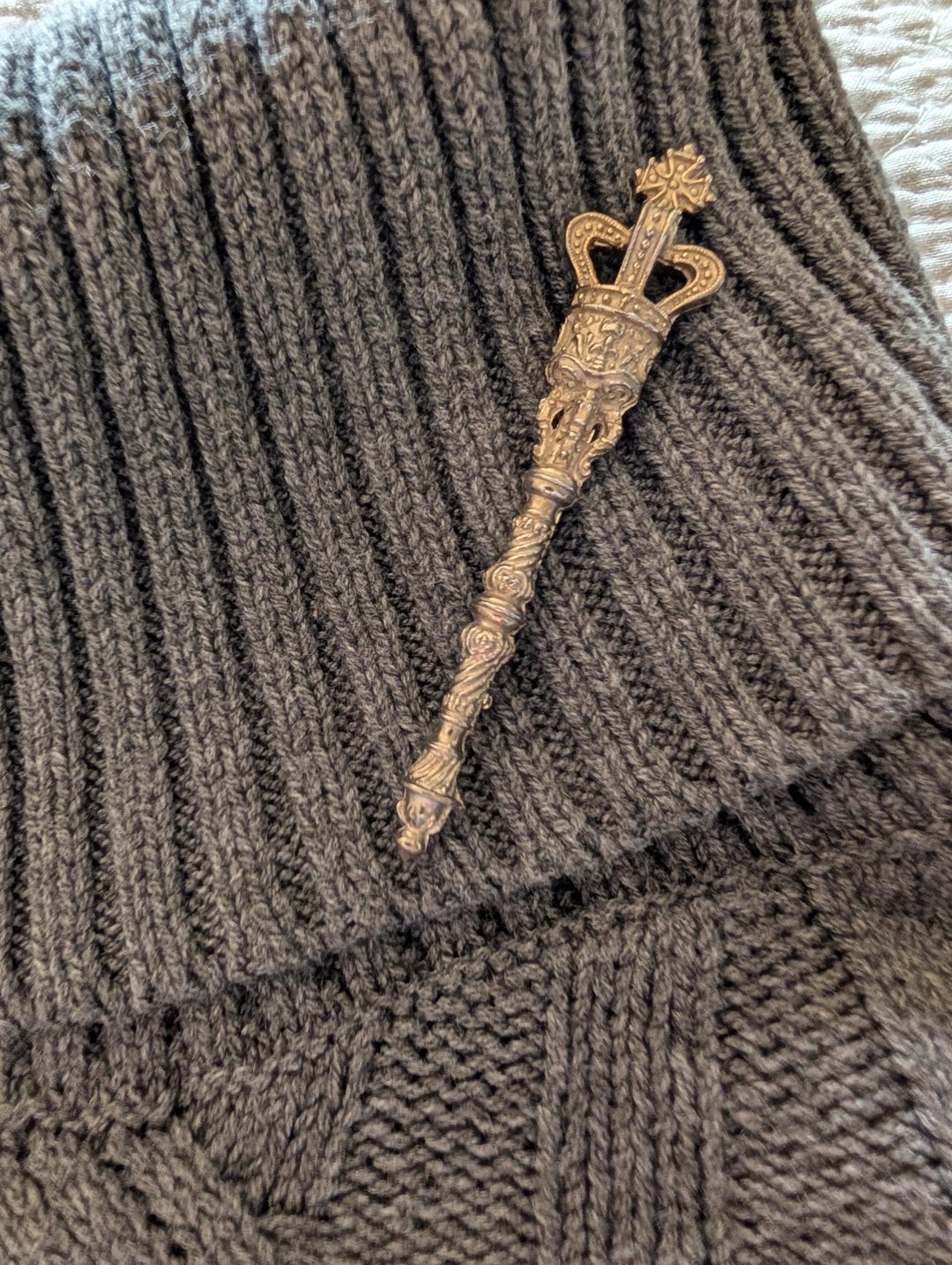 Vintage Silver Toned Sceptor With Crown & Cross, Unisex Brooch - Etsy