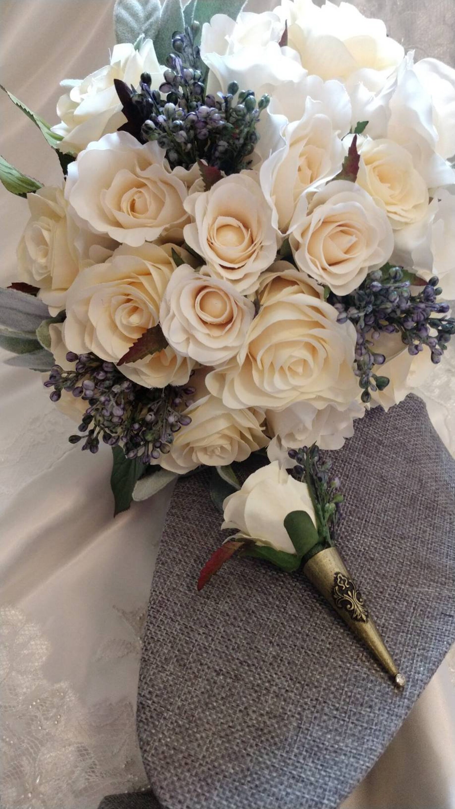 Lovely Ivory Rose Bouquet and Boutonnière - Etsy