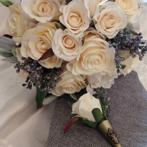 Lovely Ivory Rose Bouquet and Boutonnière - Etsy
