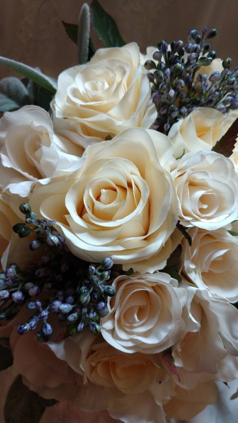Lovely Ivory Rose Bouquet and Boutonnière - Etsy