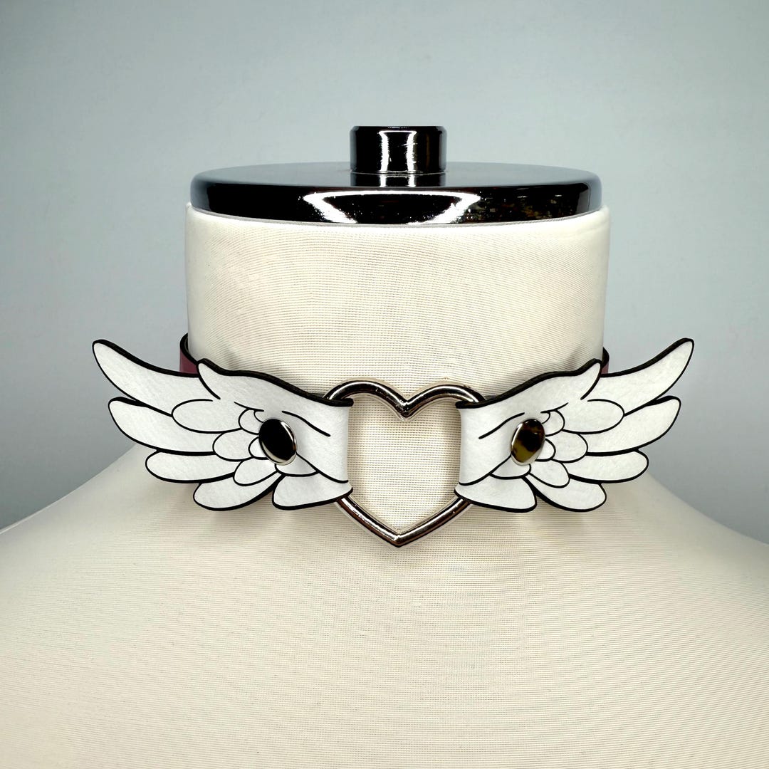 Cute Angel Wing Heart Collar, Vegan Leather Angel Wing Choker - Etsy