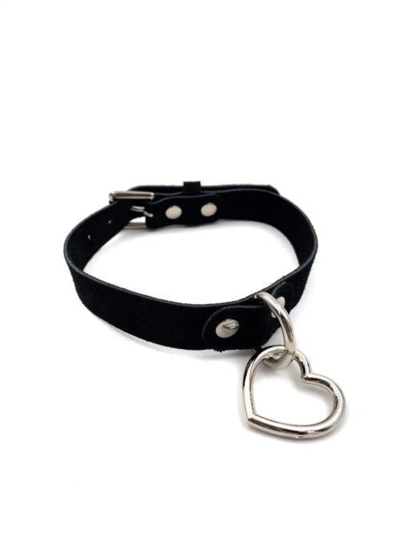 Suede Heart Collar Hanging Heart Collar Black Heart Day | Etsy