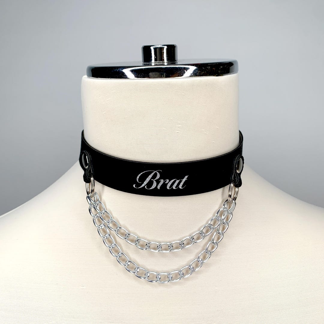 Brat Collar With Chains, Vegan Leather Choker, Custom Collar - Etsy