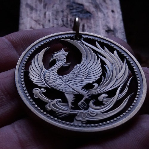 Sterling Silver Phoenix & Dragon Pendant Hollow Round - Etsy
