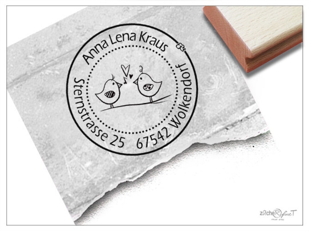 Address Stamp Personalized Round BIRD Twittering - Postmark, Address ...