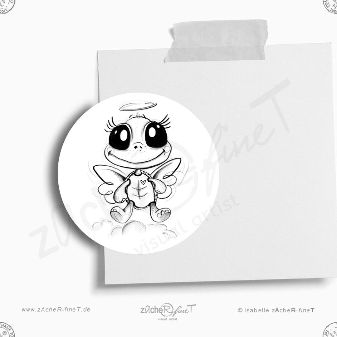 Stickers / Labels / Round Sticker ANGEL Turtle - Etsy