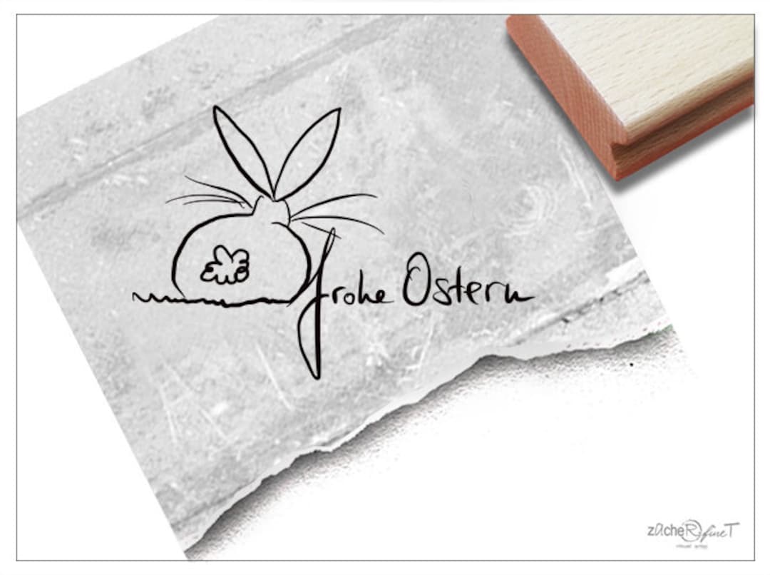Stempel Osterstempel FROHE OSTERN Handschrift mit Hase- Textstempel zum ...