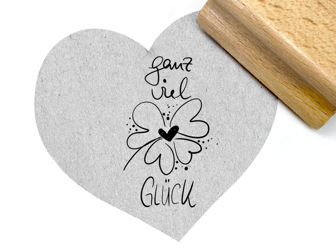 Stamp "good Luck" With Clover Leaf, Heart and Confetti, Handwriting ...