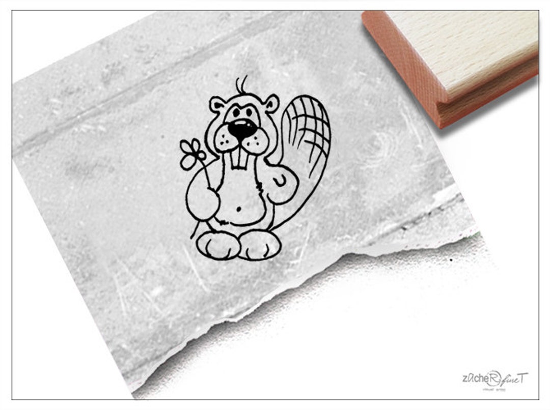 Stamp Animal Stamp Beaver With Flower Children's Stamp, Animal, Gift ...