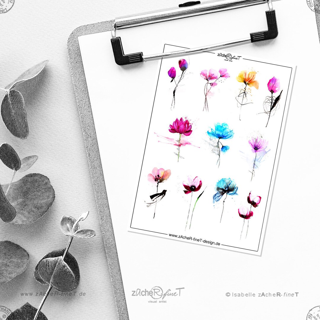 Sticker Sheet - WATERCOLOR FLOWERS - Stickers Flowers - Planner ...