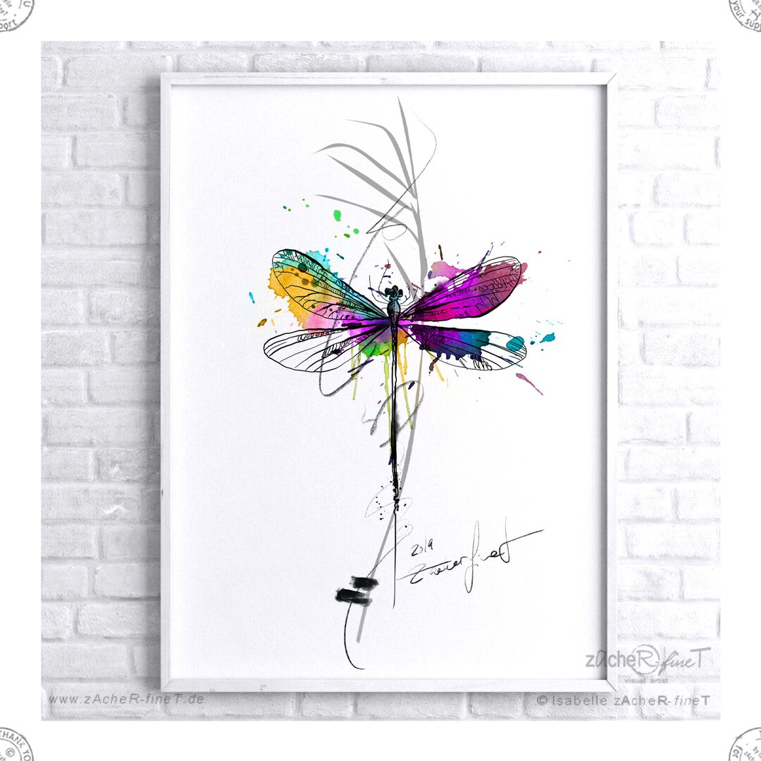 Poster / Kunstdruck Aquarellposter "libelle" . Aquarell . DIN A5 - A4 - A3 - Kann PERSONALSIERT ...