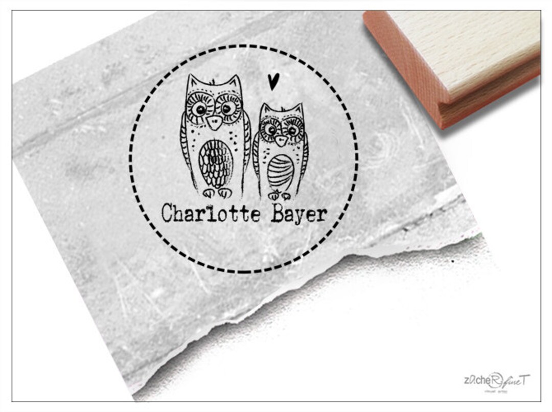 Stamp Personalized Round Owls With Heart - Individual Name Stamp ...