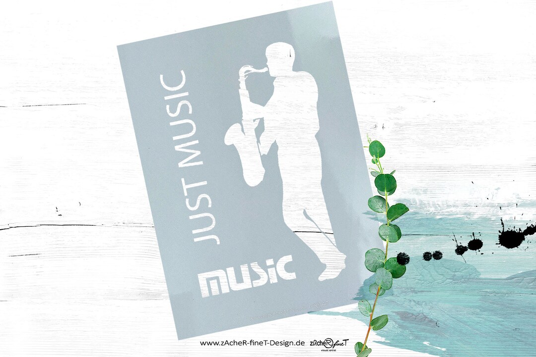 Stencil - Just Music Jazz - Text Stencil With Musician, Saxophone for ...