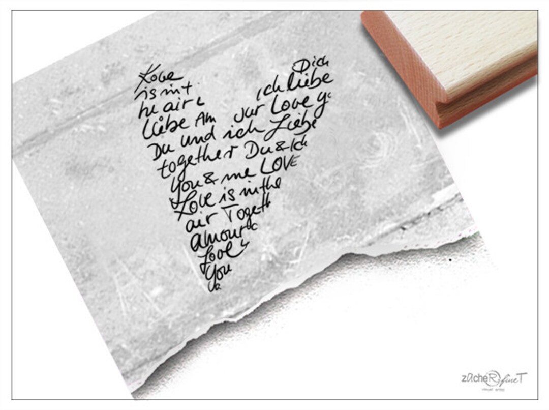Stamp HEART With Text in Handwriting Motif Stamp, Valentine's Day ...