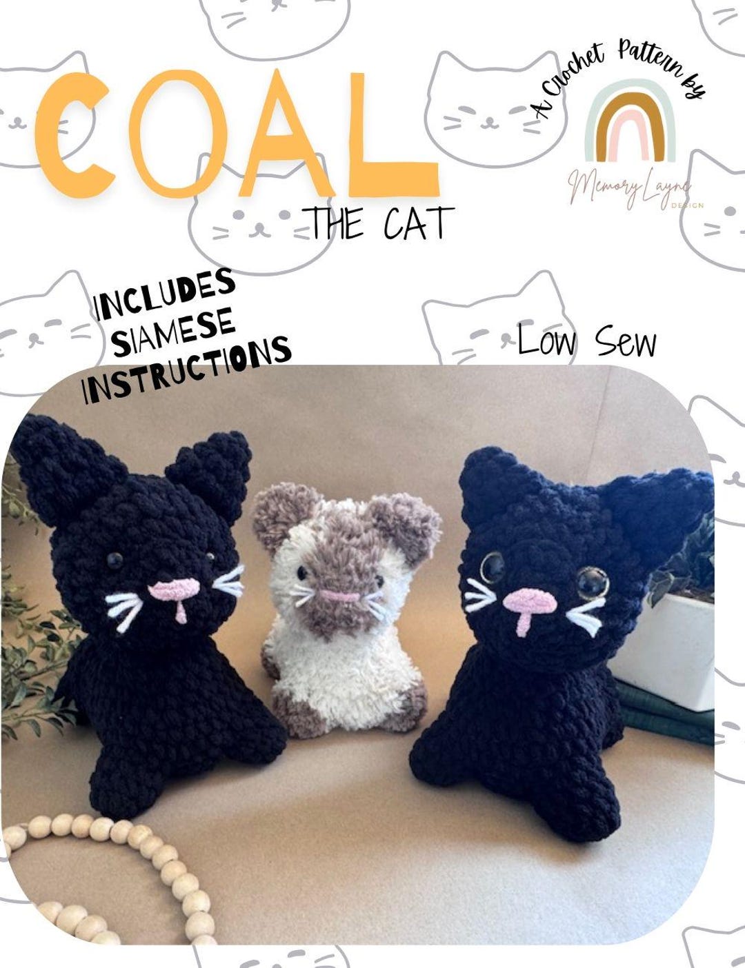Coal Cat Crochet Pattern: Low Sew Amigurumi (PDF Pattern) - Etsy