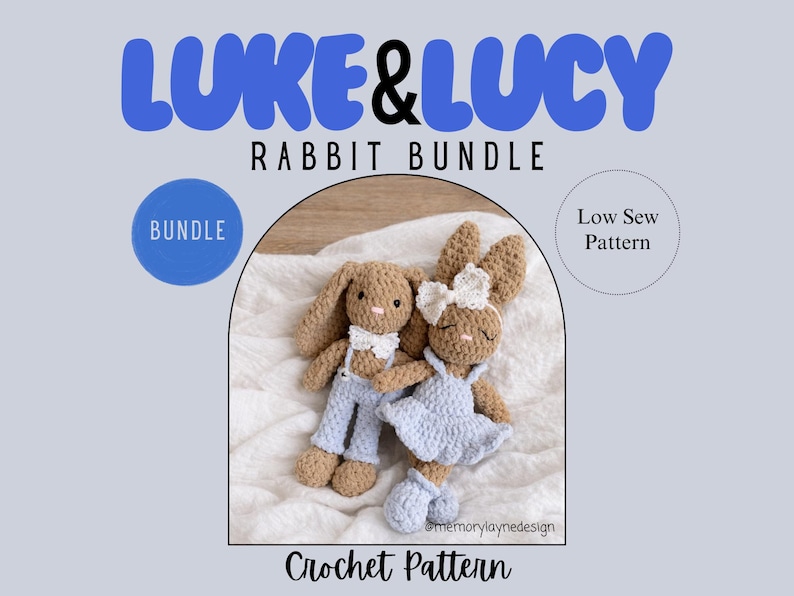 Luke & Lucy Rabbit Amigurumi Crochet Pattern | Low Sew (PDF Pattern) - Etsy