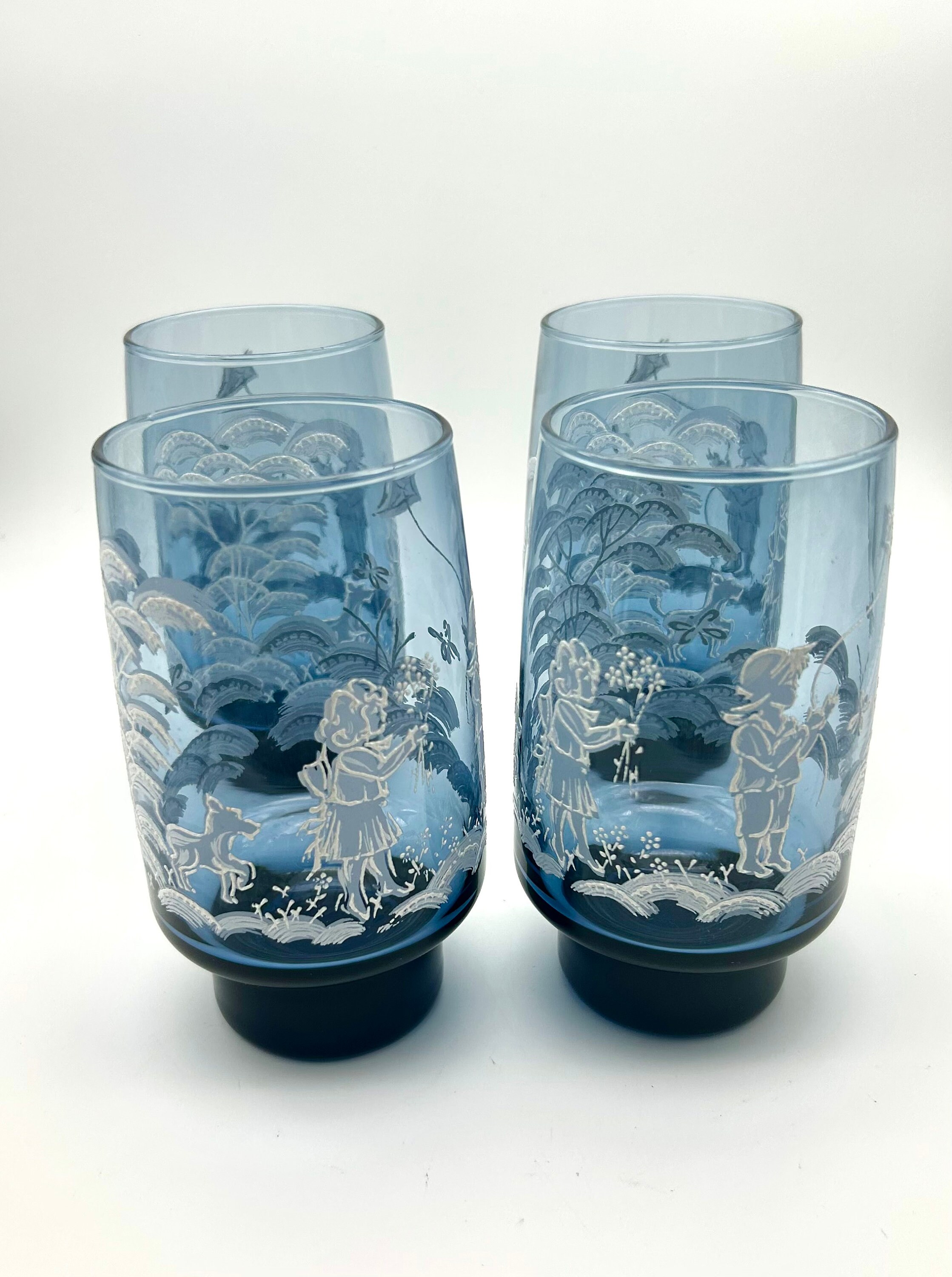 Vintage Set of 4.75" Libbey Mary Gregory Design Drinking Glasses ...