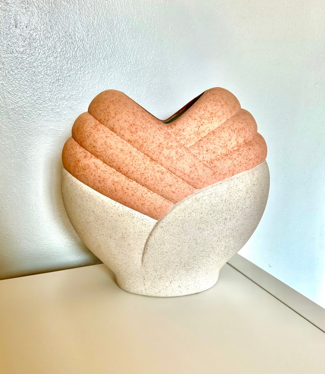1980s Vintage Large Textured Pink and White Art Deco New Wave Vase by ...