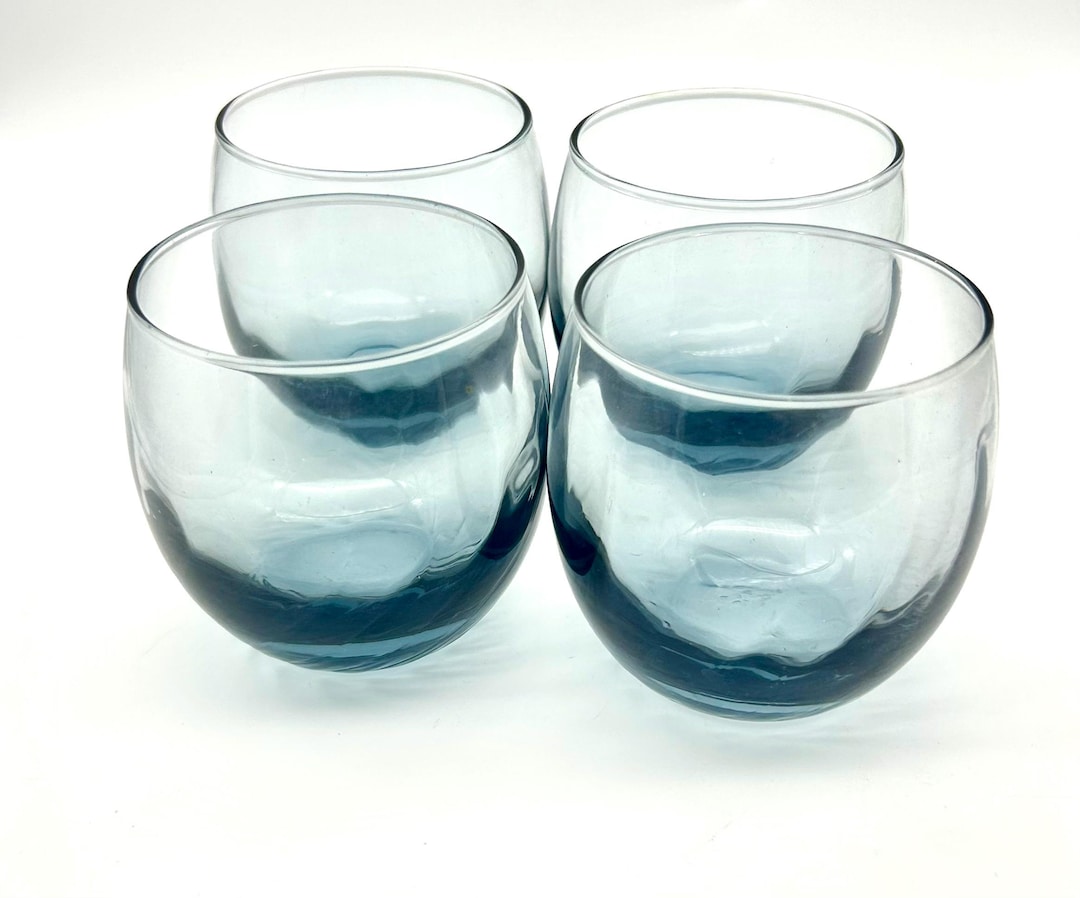 Libbey Glasses Tiara Bleu Roly Poly Optic Swirl Rocks Tumblers Set of 4 ...