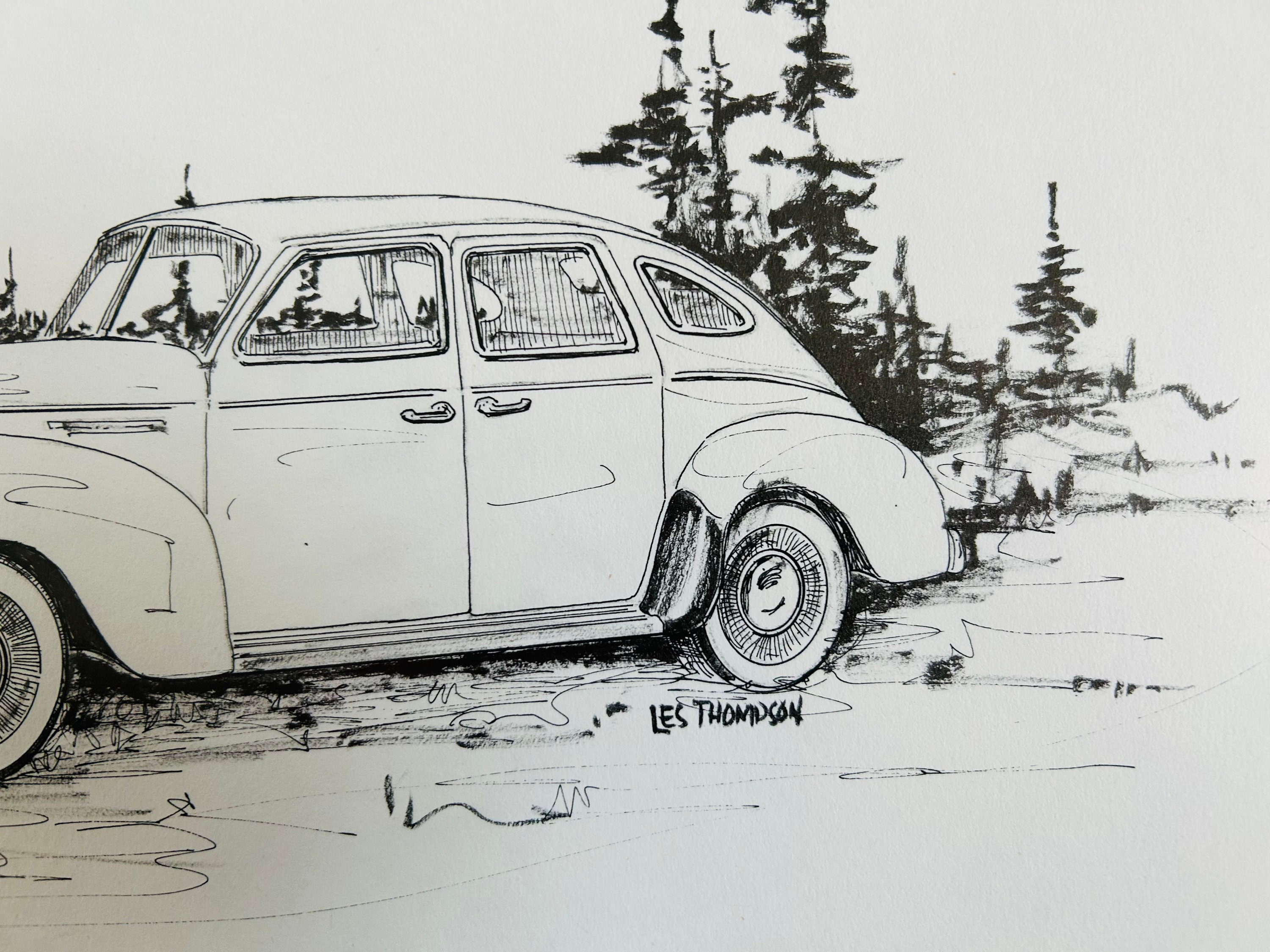 Les Thompson Pen and Ink Drawing 1940 Chrysler Windsor 156,000 Miles ...
