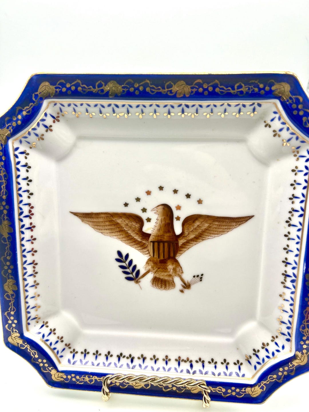 Vintage Andrea by Sadek Federal Eagle Porcelain Plate Blue Gold Trim - Etsy