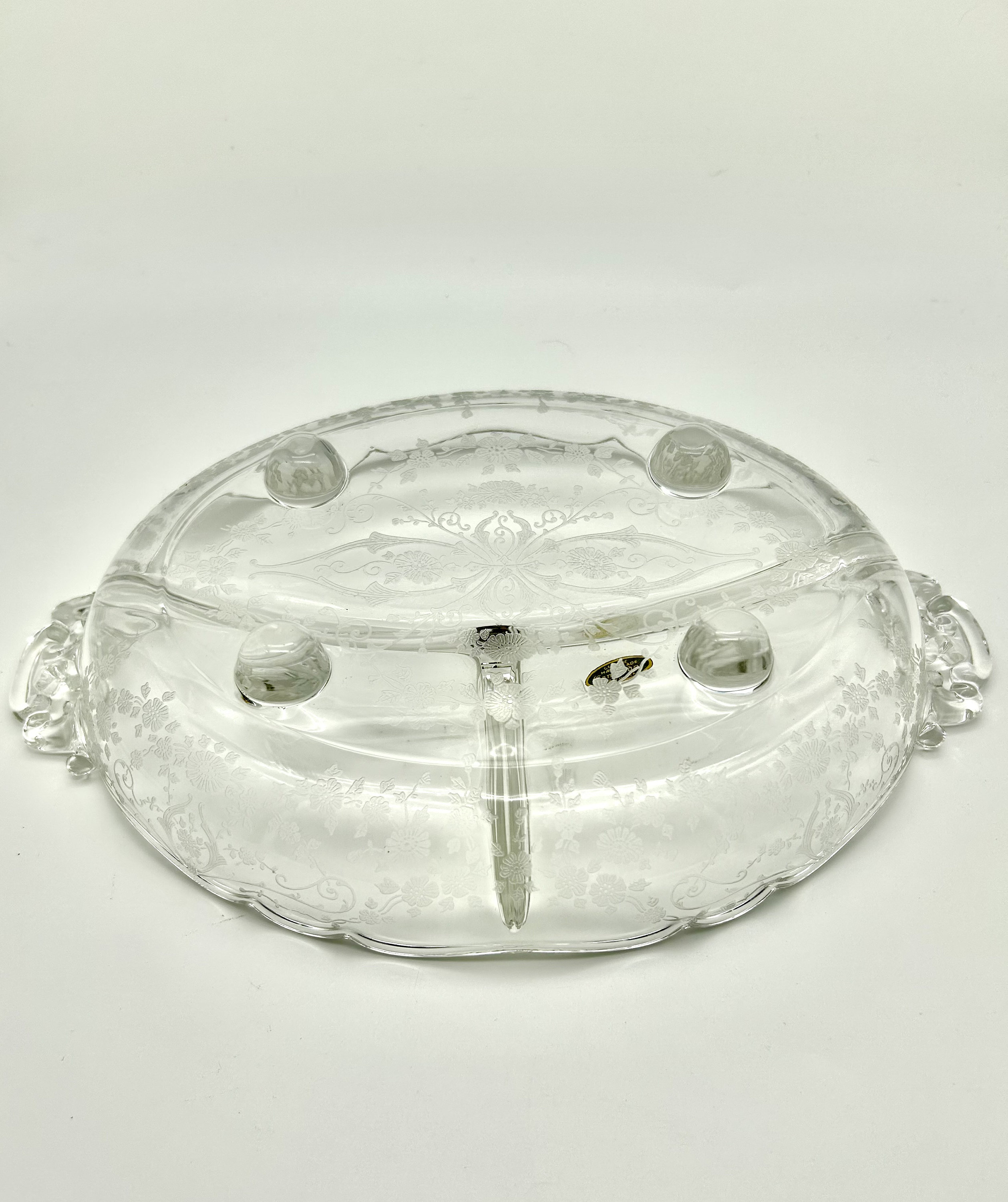 Cambridge "rose Point" 3 Part Relish Dish With Delicate Glass Handles ...