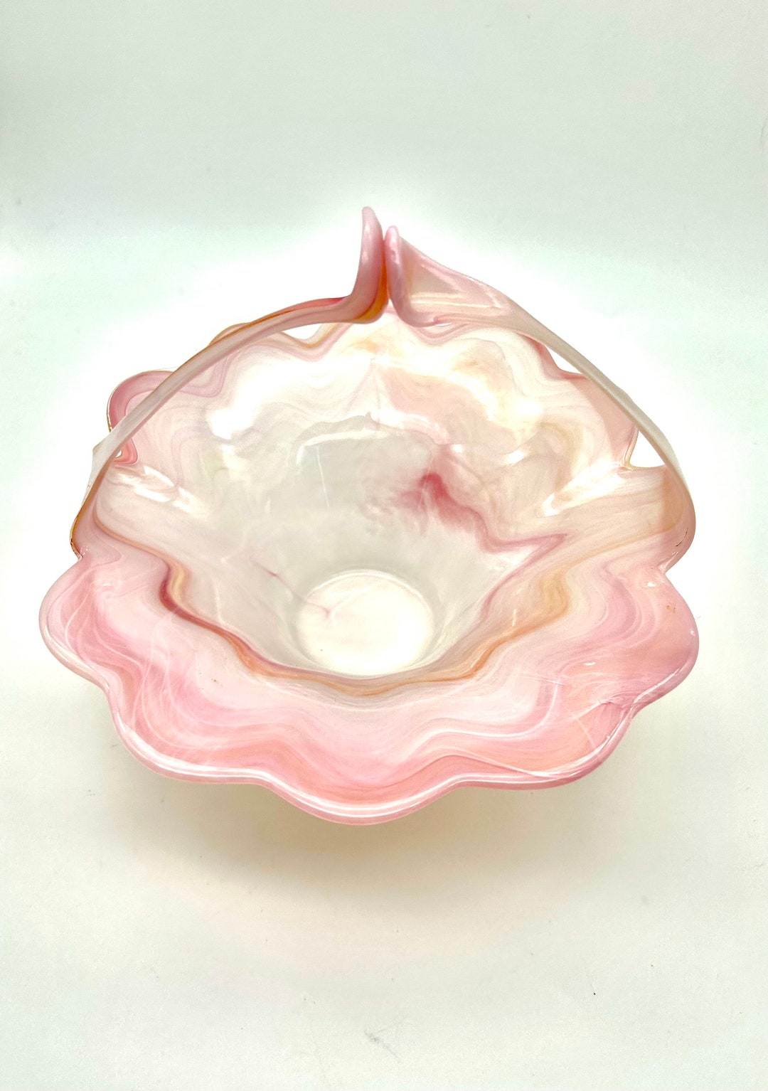 Vintage Pink Swirl Art Glass Decorative Bowl/basket - Etsy