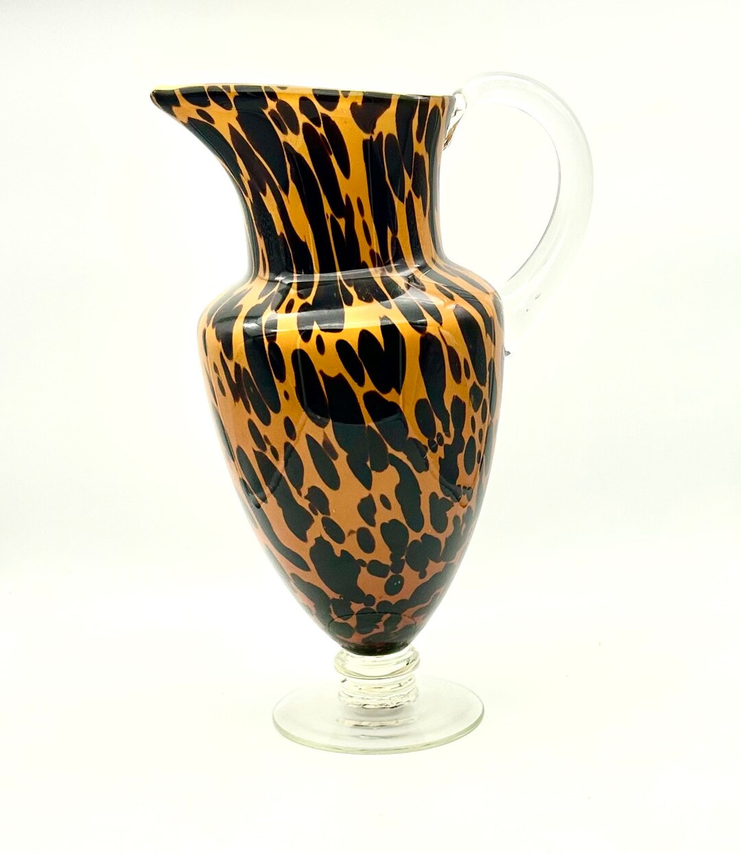 Global Amici Hand Blown Leopard Tortoise Shell Art Glass Footed Pitcher ...