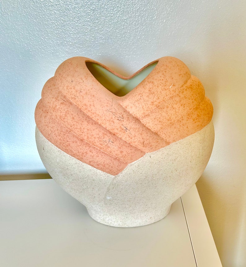 1980s Vintage Large Textured Pink and White Art Deco New Wave Vase by ...