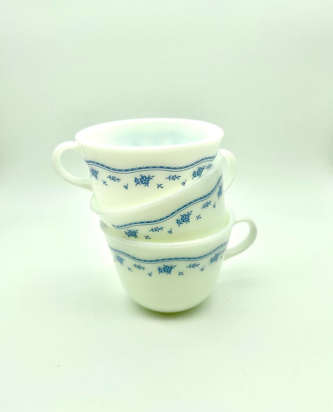 Vintage Pyrex Morning Blue Milk Glass Coffee Cups Set of 3 - Etsy