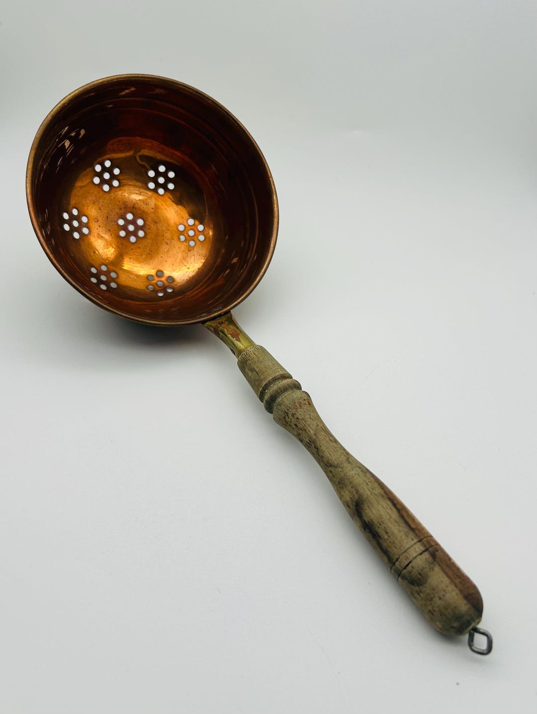 Vintage Copper Colander With Wood and Brass Handle - Vintage Copper ...