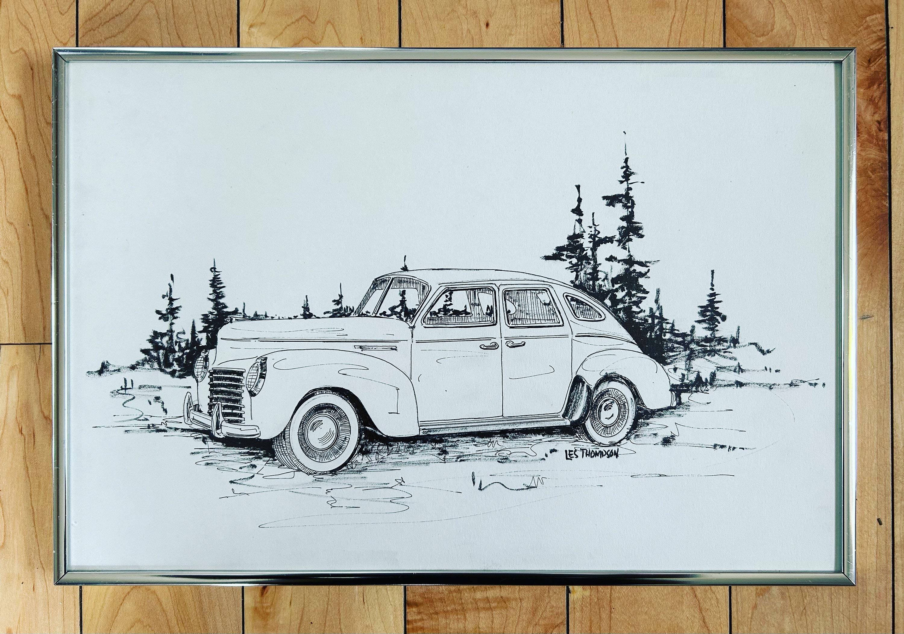 Les Thompson Pen and Ink Drawing 1940 Chrysler Windsor 156,000 Miles ...