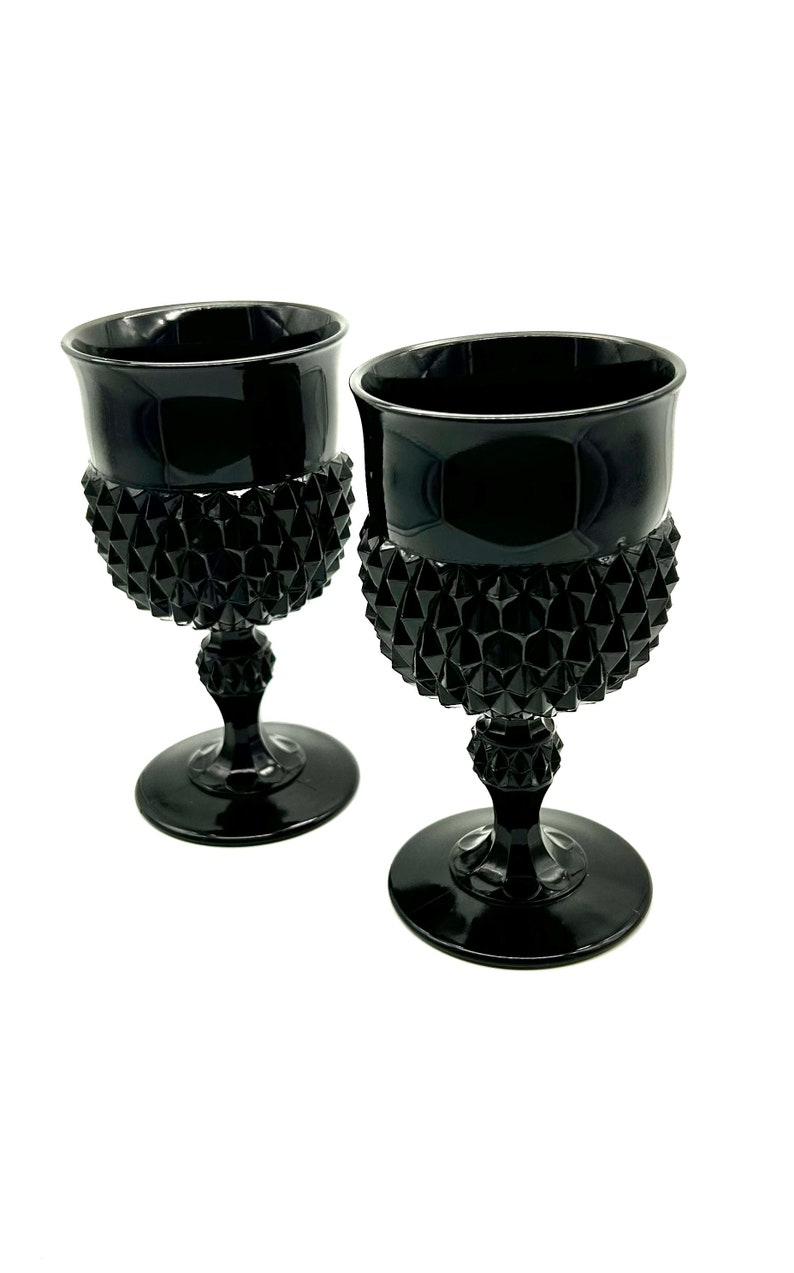 Indiana Glass Black Tiara Diamond Point Glasses Set of 2, Juice or Wine ...