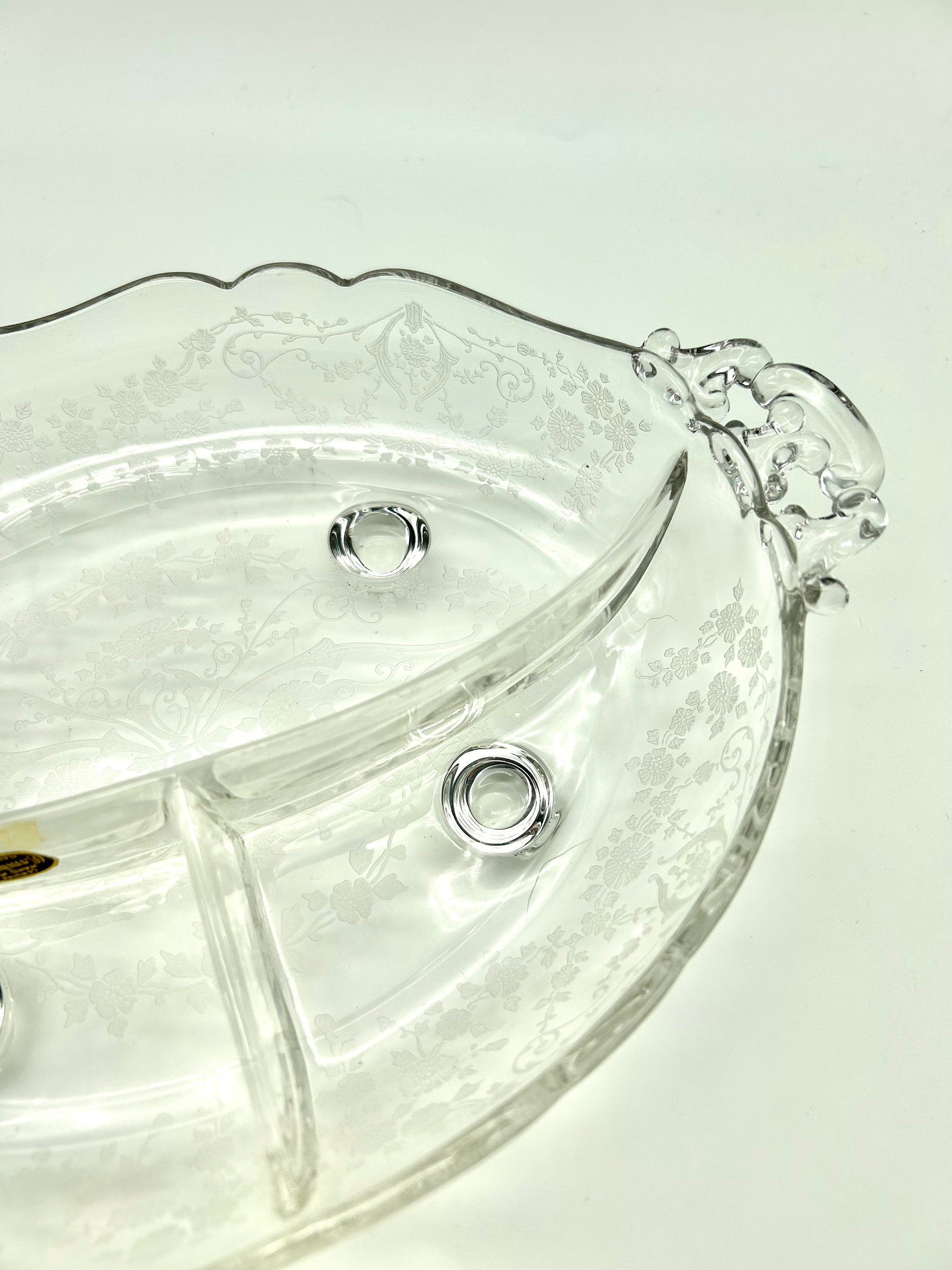Cambridge "rose Point" 3 Part Relish Dish With Delicate Glass Handles ...