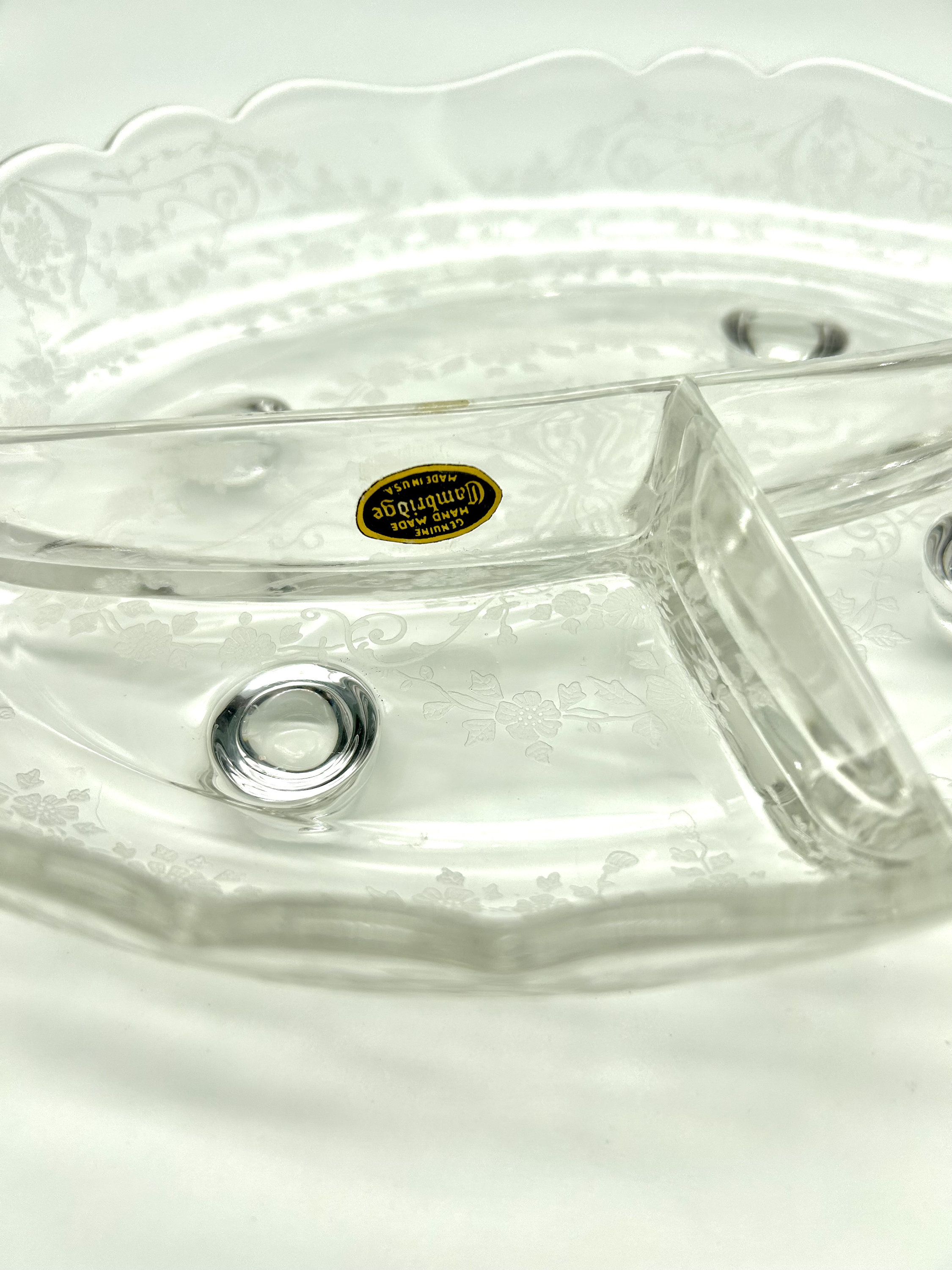 Cambridge "rose Point" 3 Part Relish Dish With Delicate Glass Handles ...